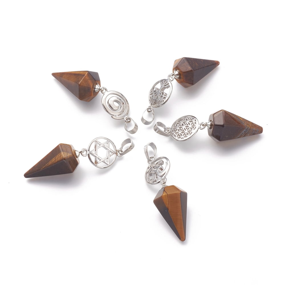 Natural Tiger Eye Pendants with Platinum Brass Snap on Bails Votex/Om ...