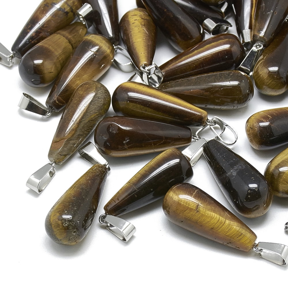 Natural Tiger Eye Pendants with Stainless Steel Snap On Bails Teardrop ...