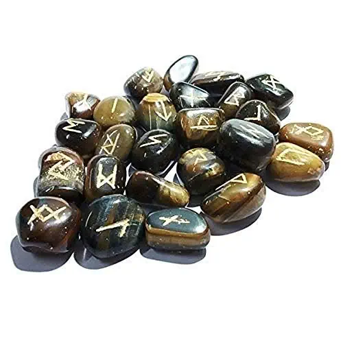 Natural Tiger Eye's Rune Set Symbols Gemstone Healing Crystal Runes 25 ...