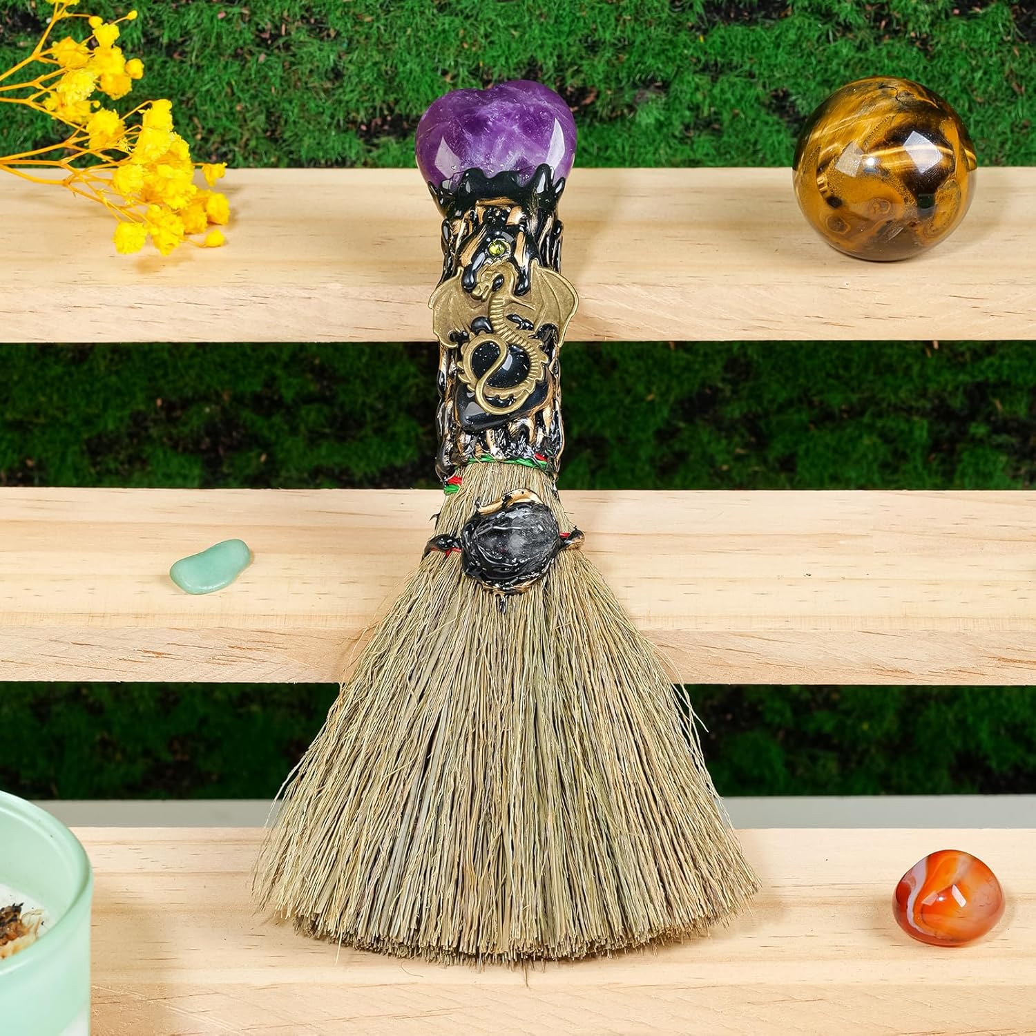 Natural Tiger's Eye Magic Broom, Love Crystal Witch Broom Reiki Healing ...