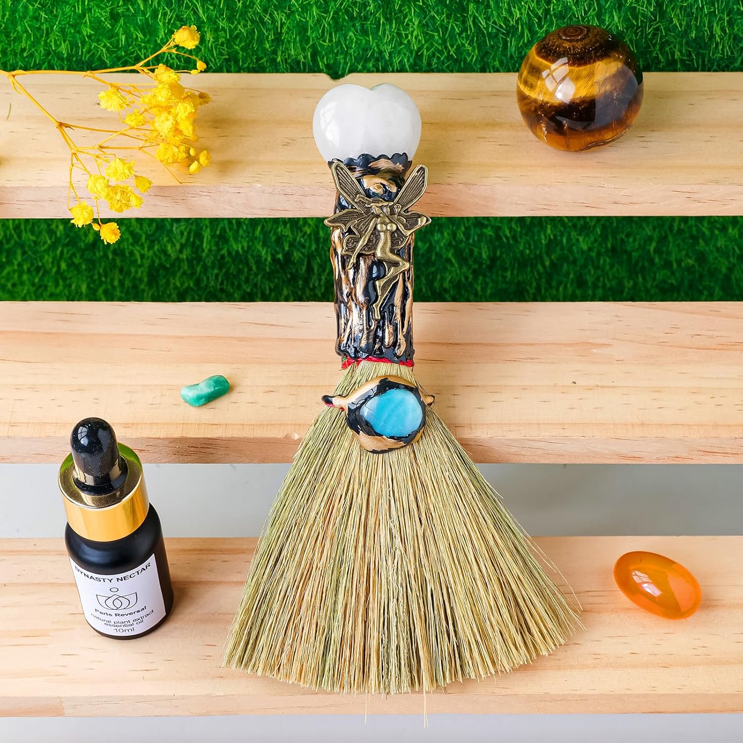 Natural Tiger's Eye Magic Broom Sweeper, Crystal Amethyst Witch Broom ...