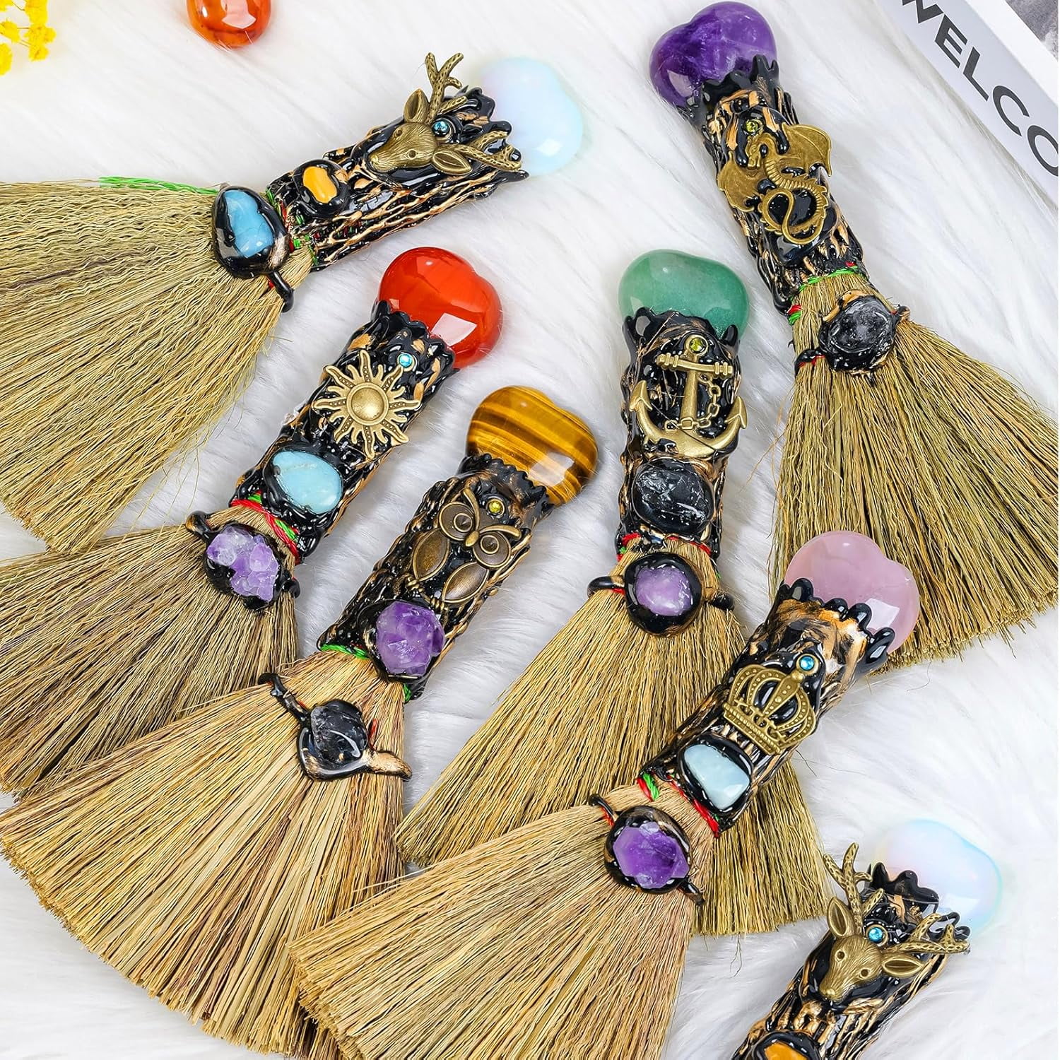 Natural Tiger's Eye Magic Broom Sweeper, Crystal Amethyst Witch Broom ...