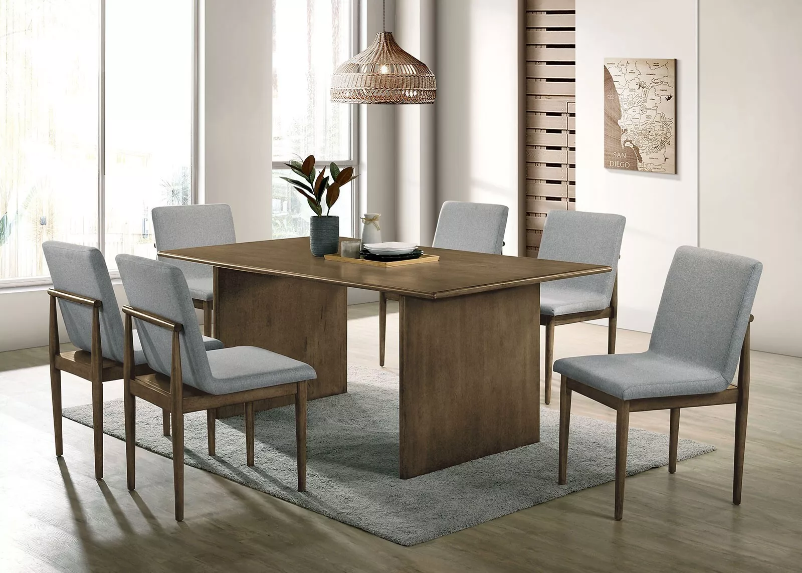 Natural Tone Solidwood 7pc Dining Set Mid-Century Modern Dining Table ...