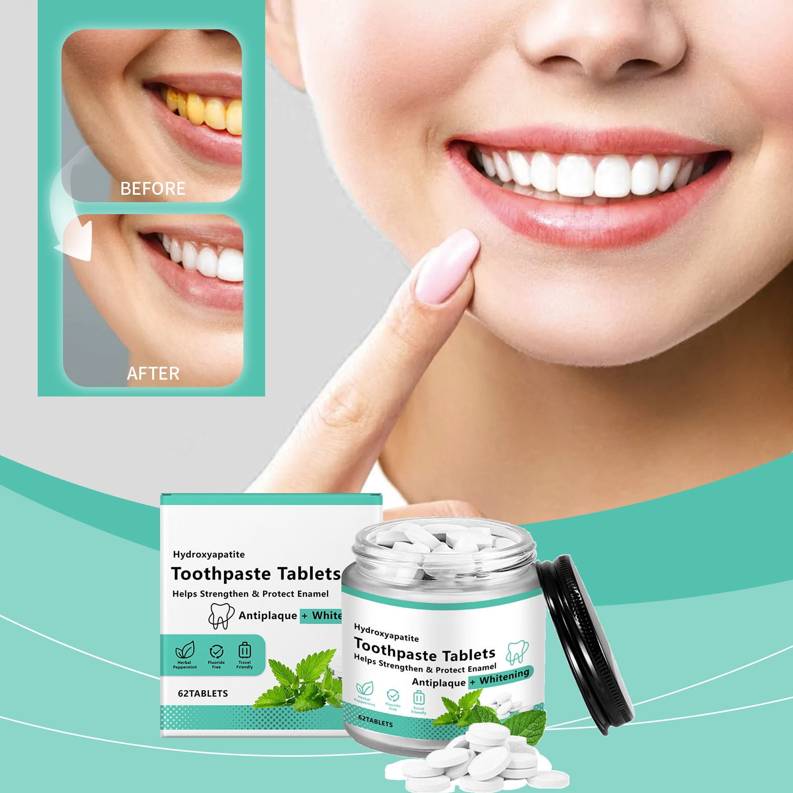 Natural Toothpaste Tablets, Eco-Friendly Glass Jar, NO-Fluoride ...