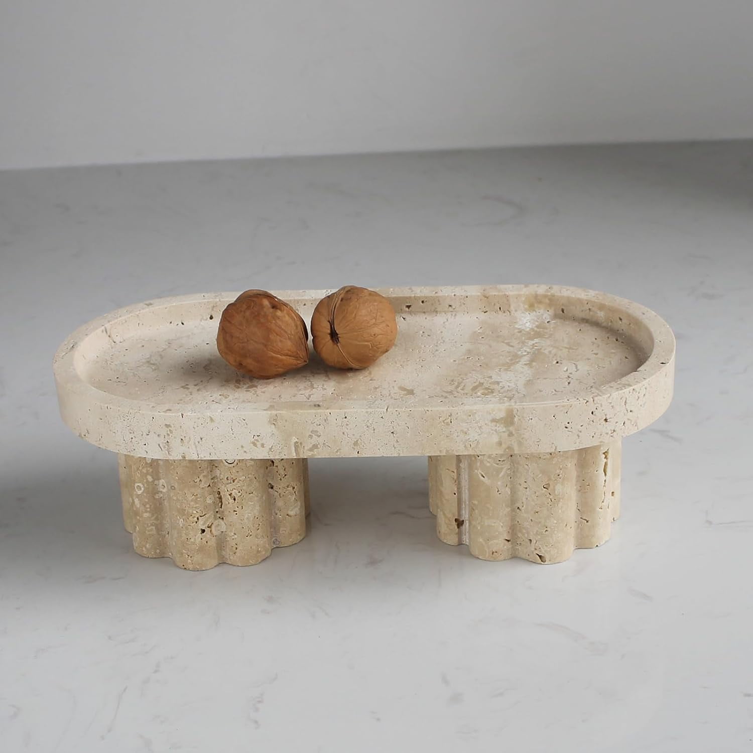 Natural Travertine Oval Tray with 2 Legs, 10" Vanity Decorative Tray ...