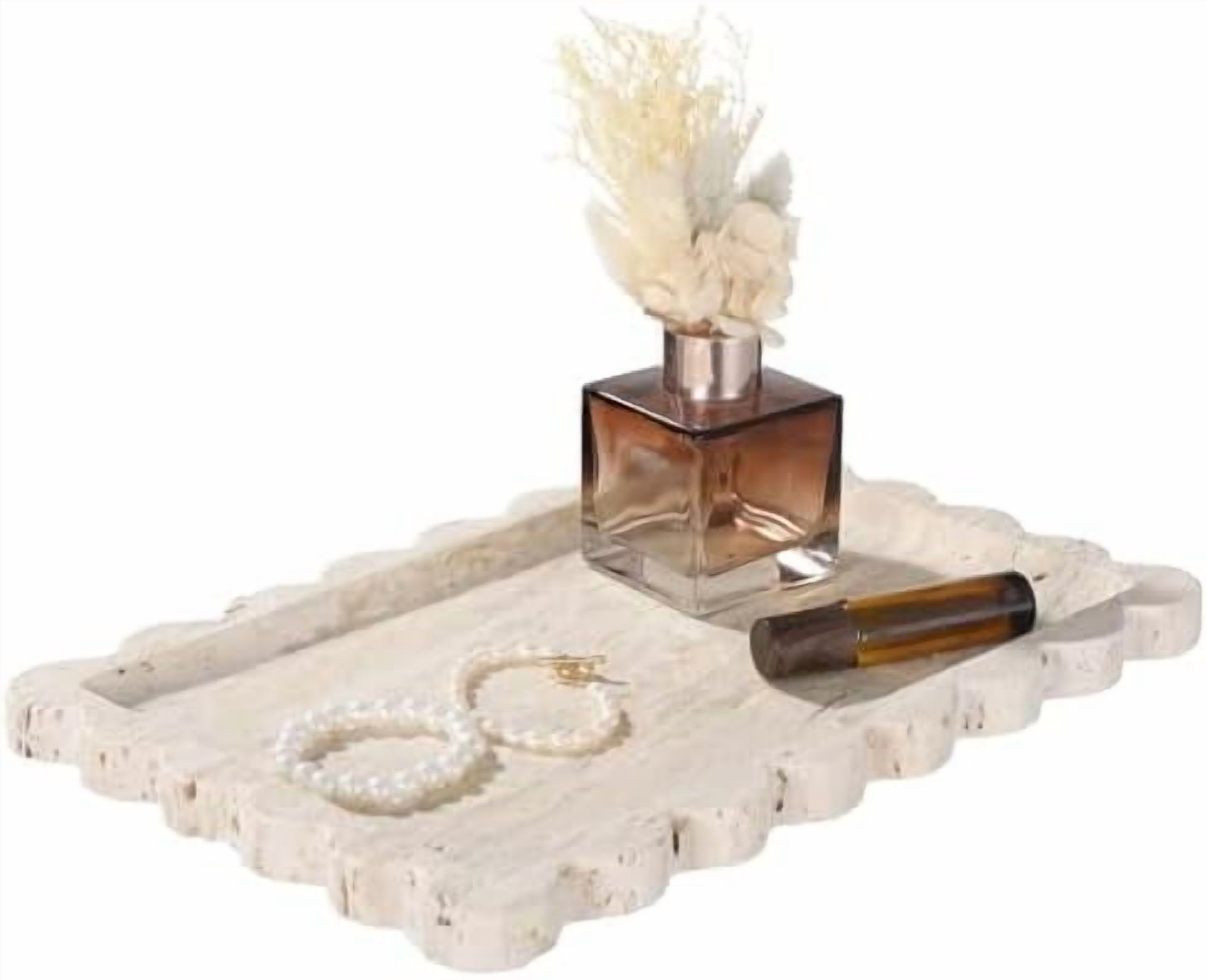 Natural Travertine Rectangle Vanity Tray, Scalloped Edge Natural Stone ...