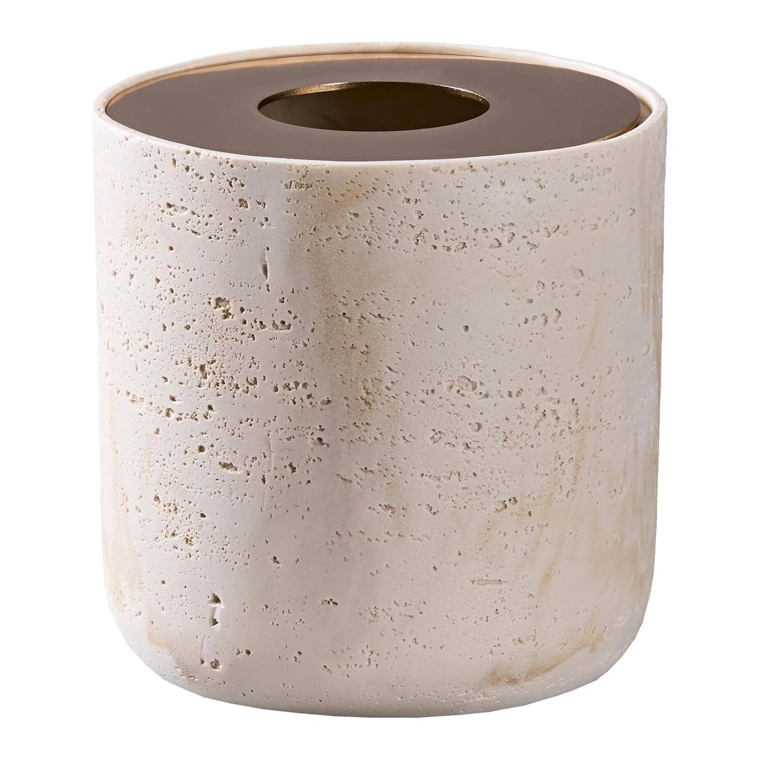 Natural Travertine Textures Mini Trash Can with Rose Gold Stainless ...