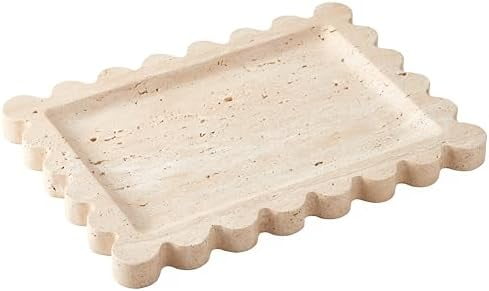 Natural Travertine Tray with Scalloped Edge, 10.8x8 Rectangle Vanity ...