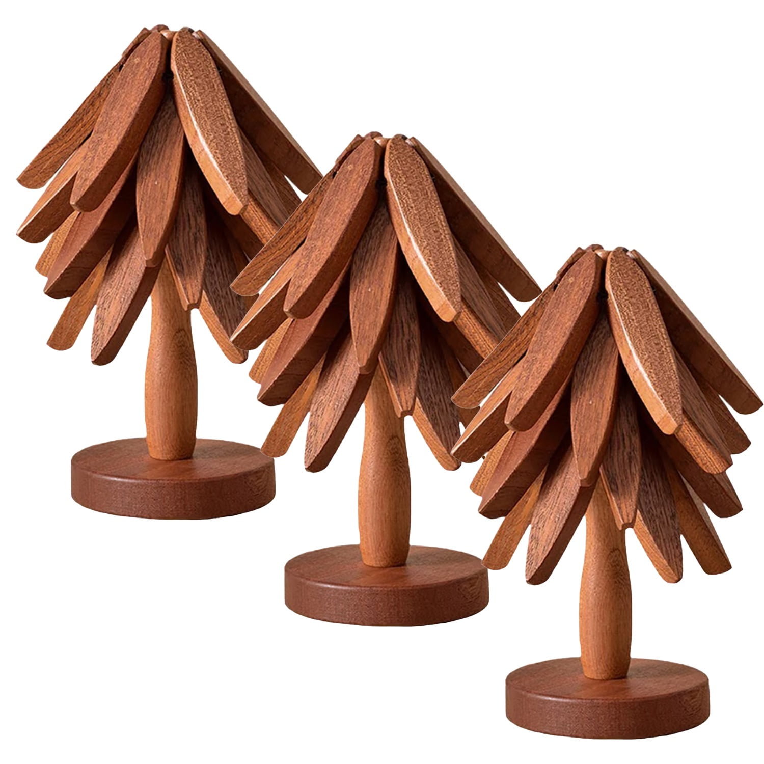 Natural Tree Trivet Set - 4 Wooden Trivets & 1 Stand Like a Christmas ...