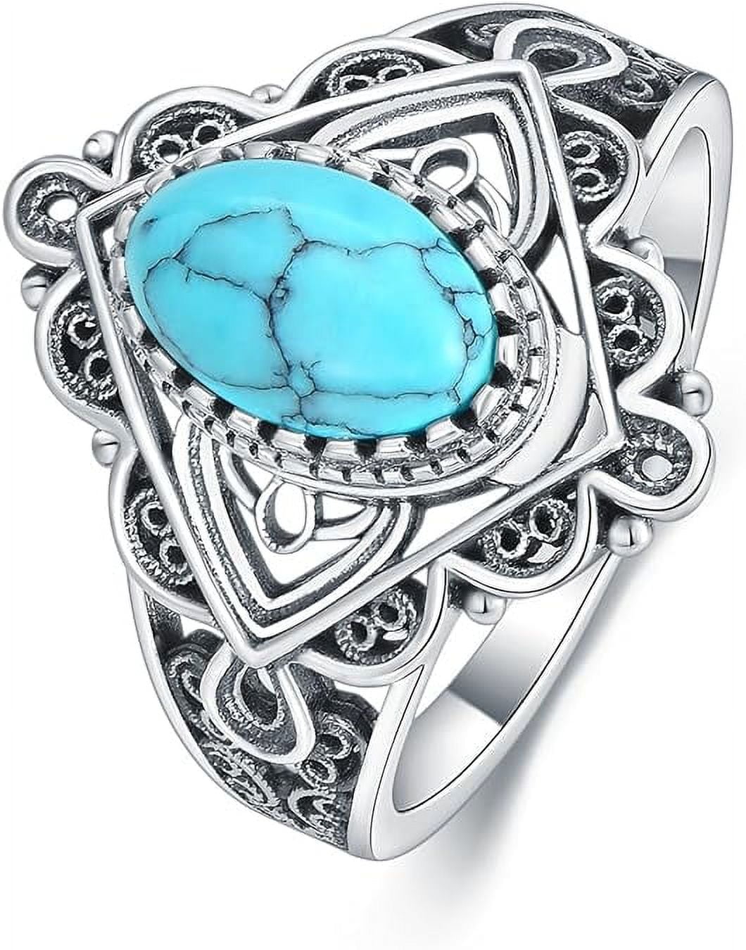 Natural Turquoise Rings for Women Sterling Silver Western Boho Style Statement Ring Genuine ...