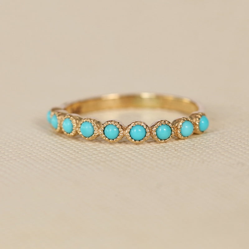 Natural Turquoise Wedding Band, 925 Starling Silver Ring, Half Eternity ...