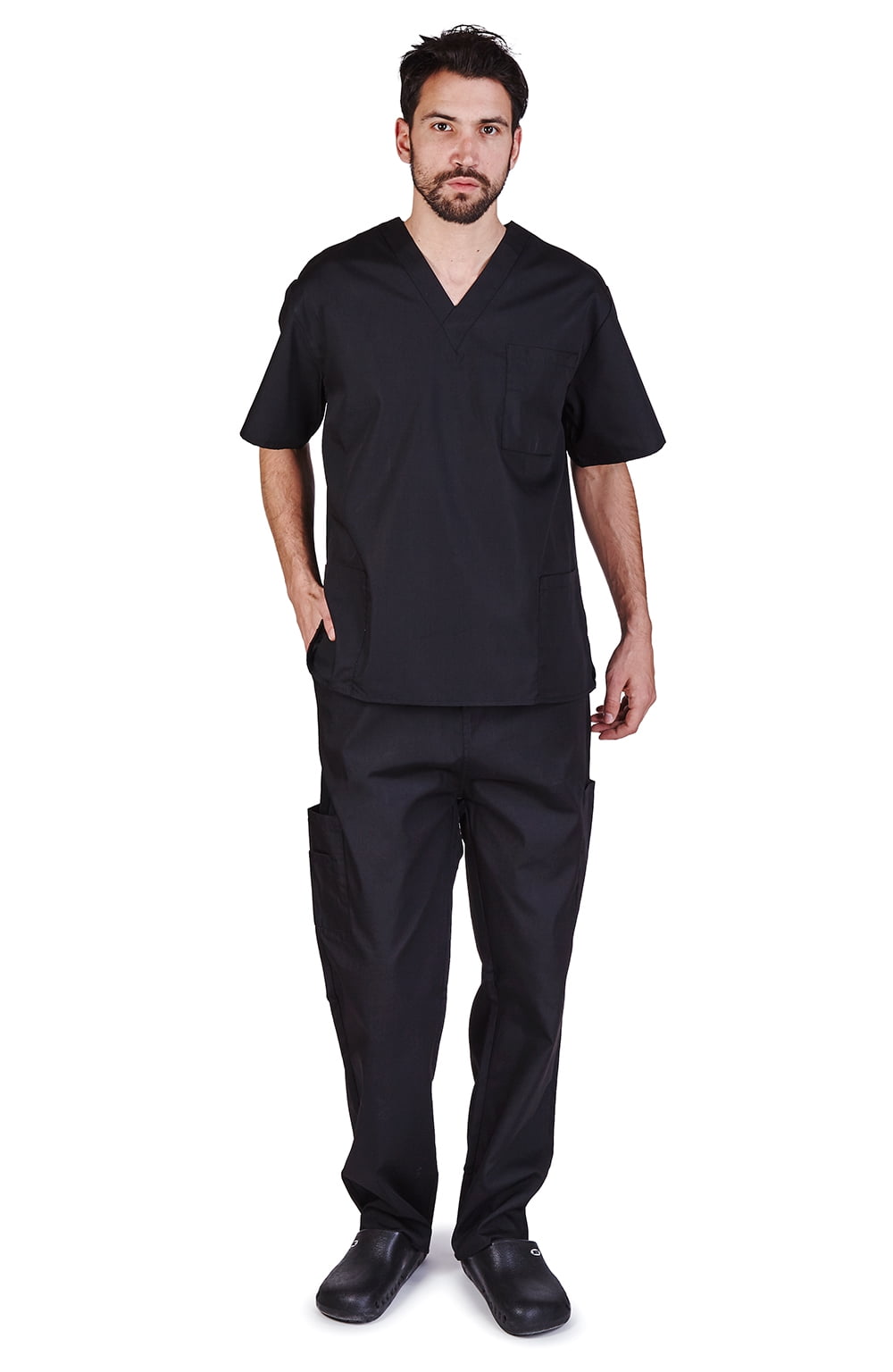 Natural Uniforms Men Scrub Set, Black, X-Large, 6 Pockets, Cotton ...