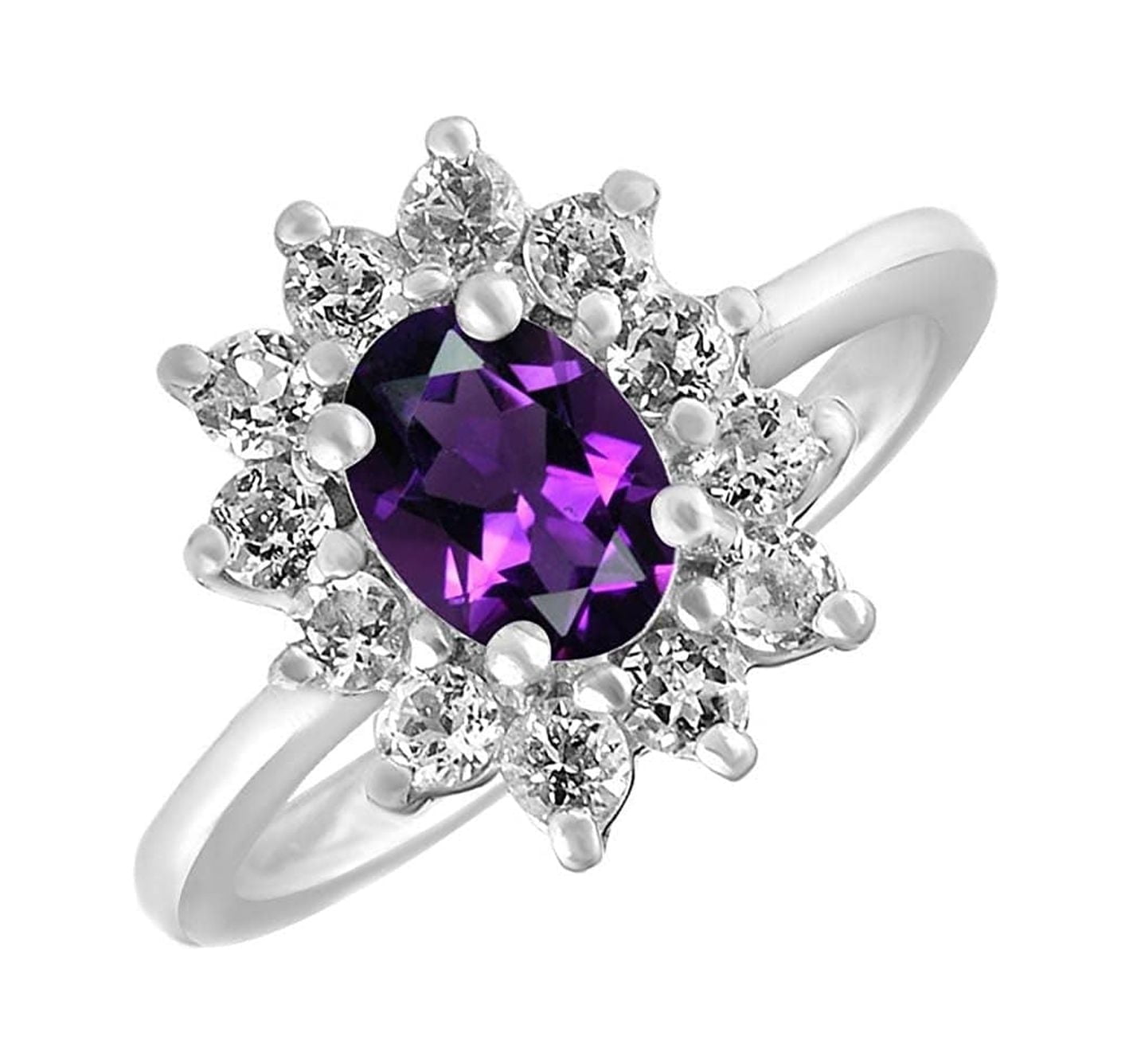 Natural Unique Promise Ring Amethyst Diana Ring CZ Diamond Sterling ...