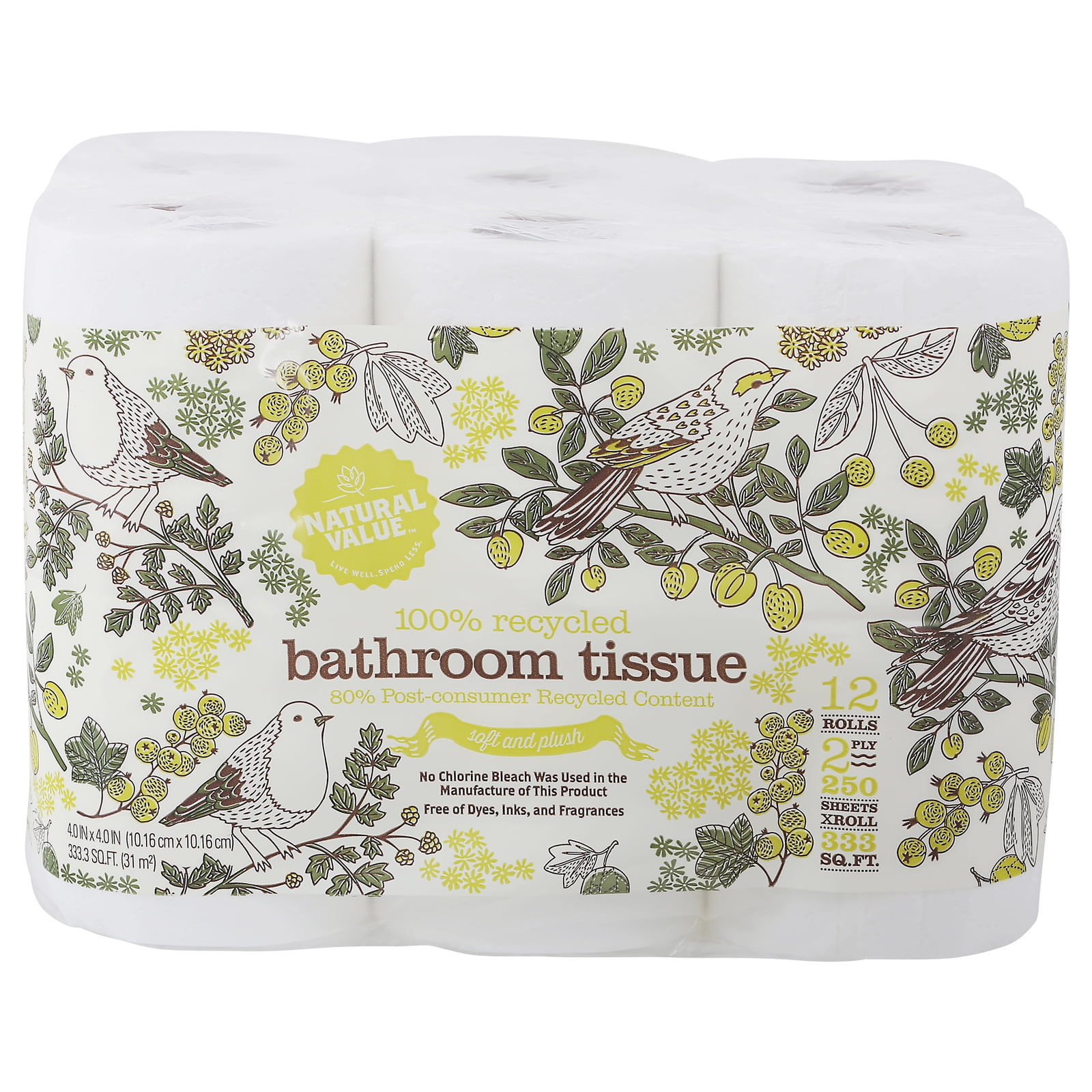 Natural Value - Bath Tissue 250sht - Case of 8 - 12 PK - Walmart.com