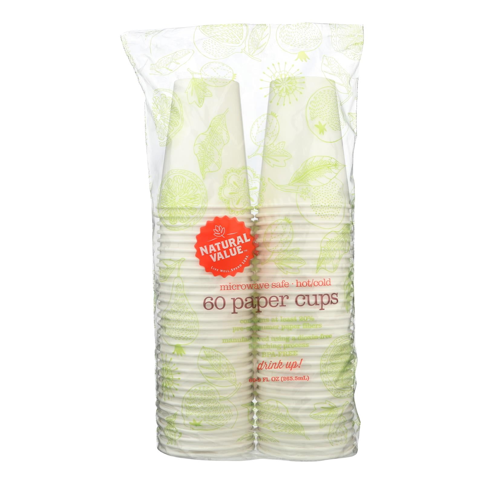 Natural Value Microwave Safe Paper Cups, 60 9-Ounce Cups (Pack of 12 ...