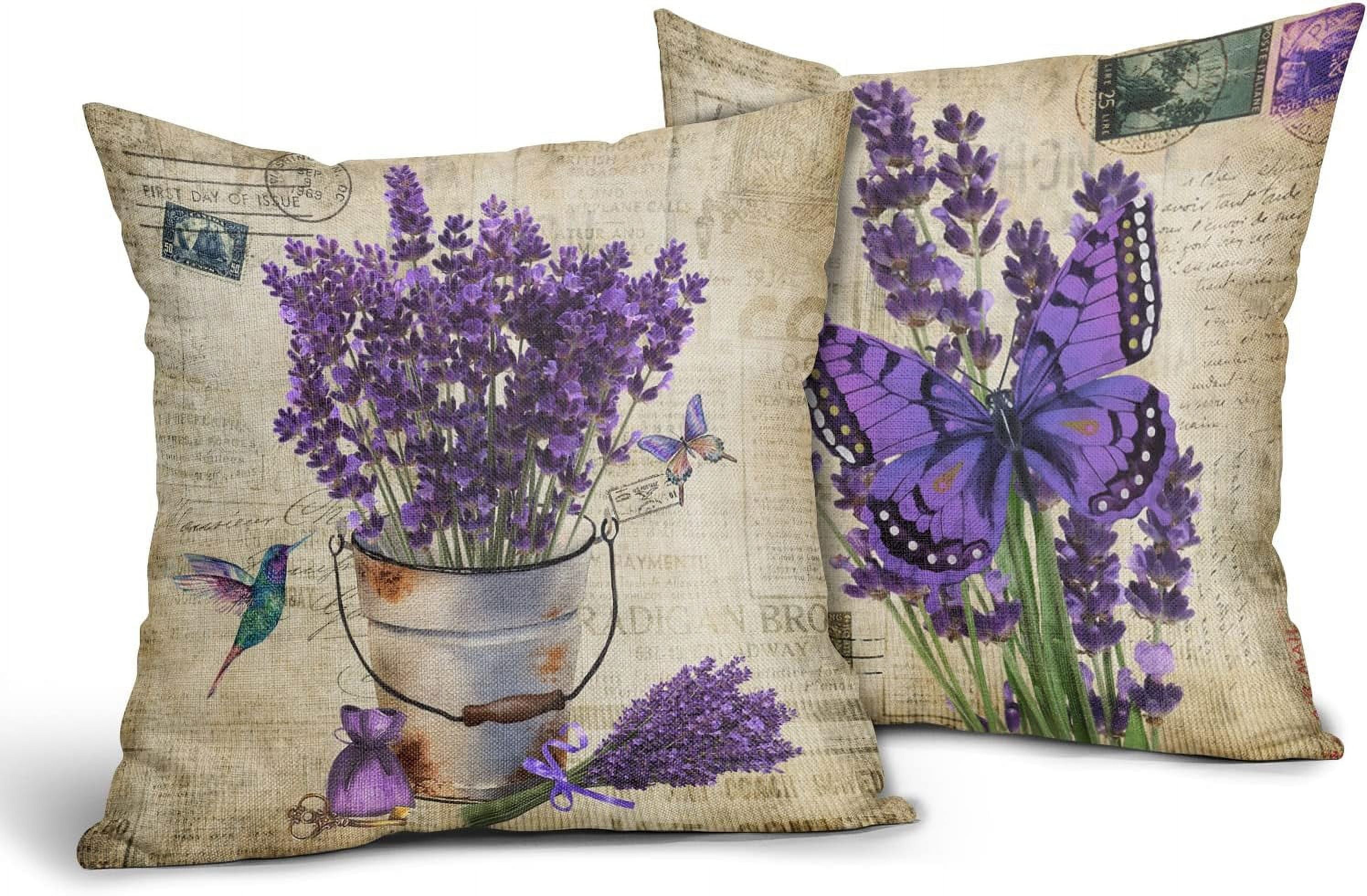 Natural Vintage Farmhouse Pillowcase Lavender Purple Flowers Pillow ...