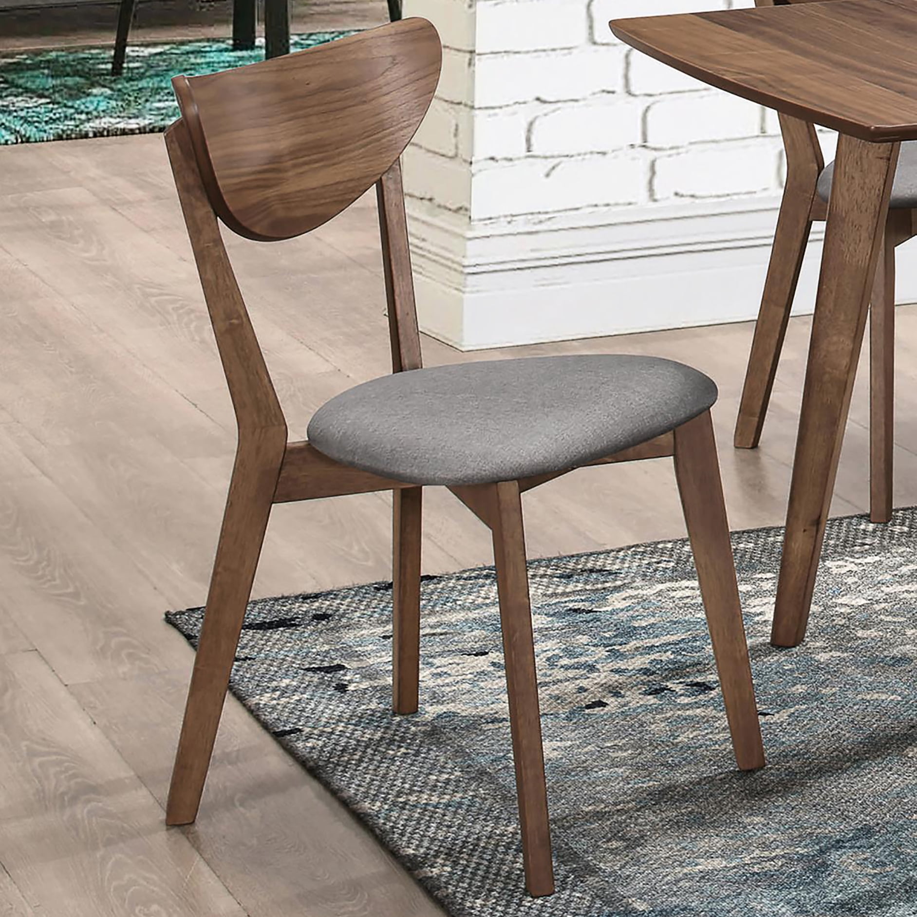Natural Walnut Dining Chairs ( Of 2) With Grey Textured Upholstery 2 ...