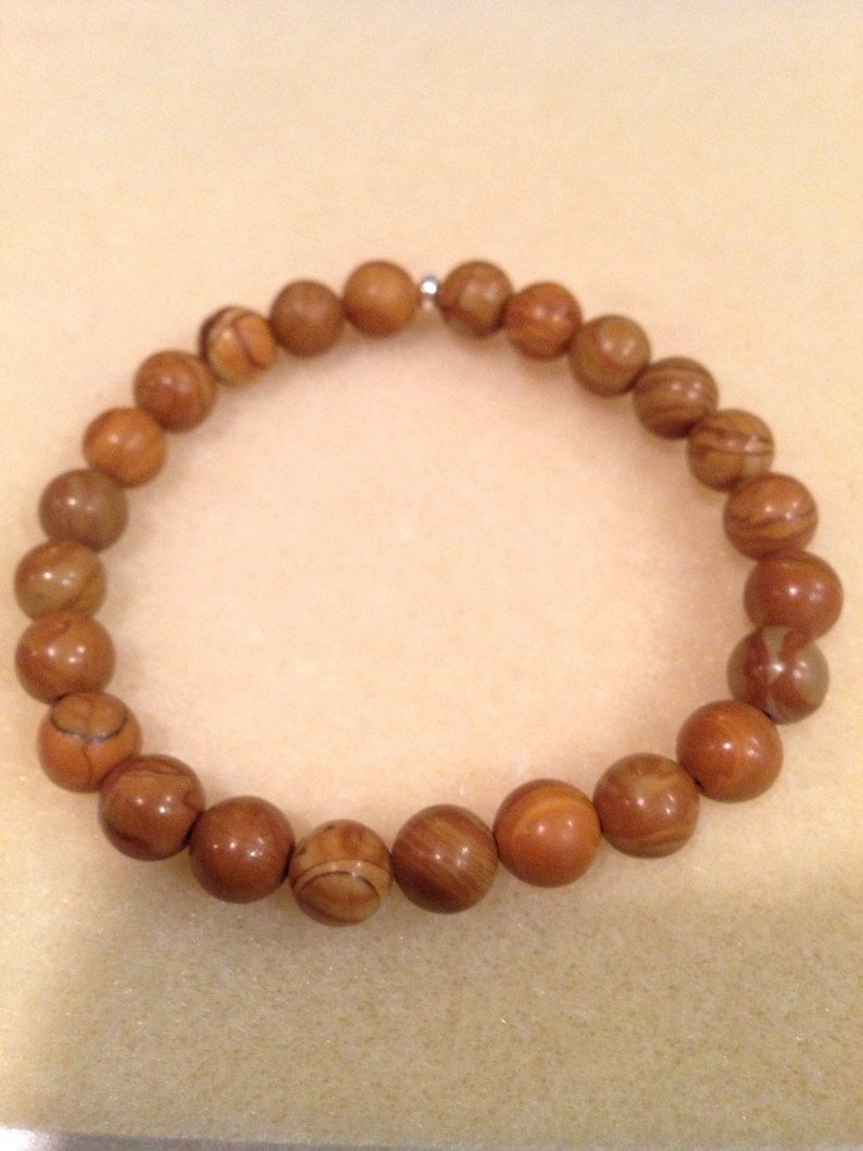 Natural Walnut Jasper 8mm Round Shape Smooth Cut Beads Stretchable ...