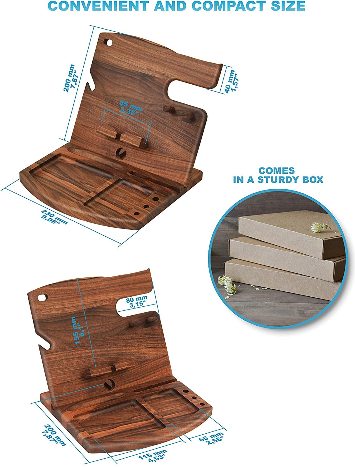 Natural Walnut Wood Phone Docking Station Key Holder Stand Organizer ...