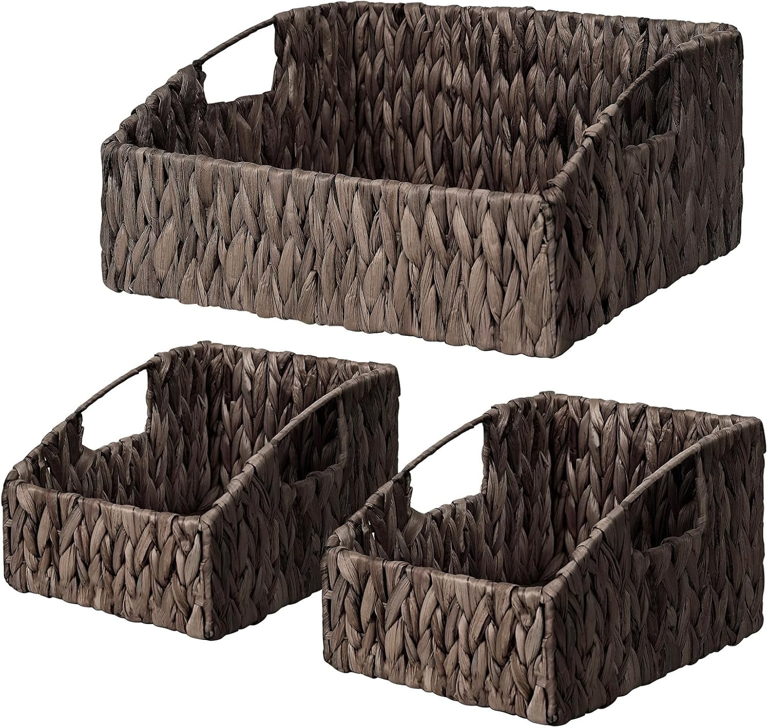 Natural Water Hyacinth Storage Baskets, Handwoven Wicker Storage Bins ...