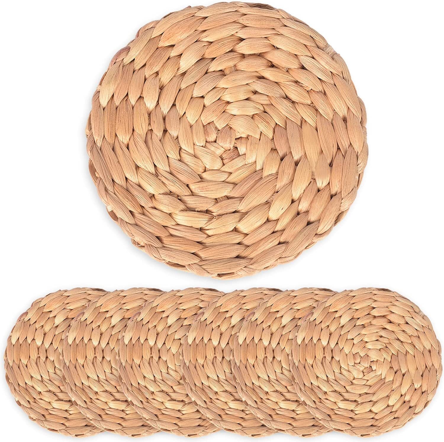 Natural Water Hyacinth Woven Placemats Set of 4,Natural Wicker Round ...