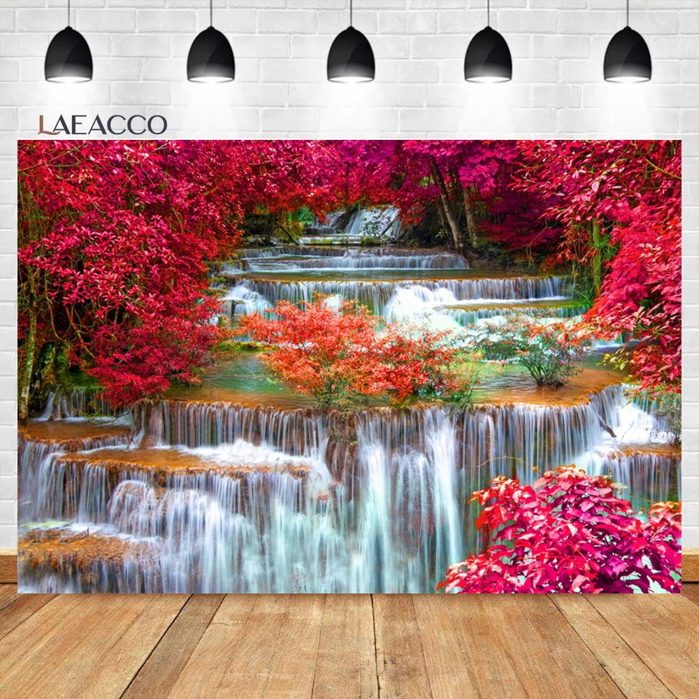 Natural Waterfall Backdrop Green Jungle Forest Mountain Water River ...