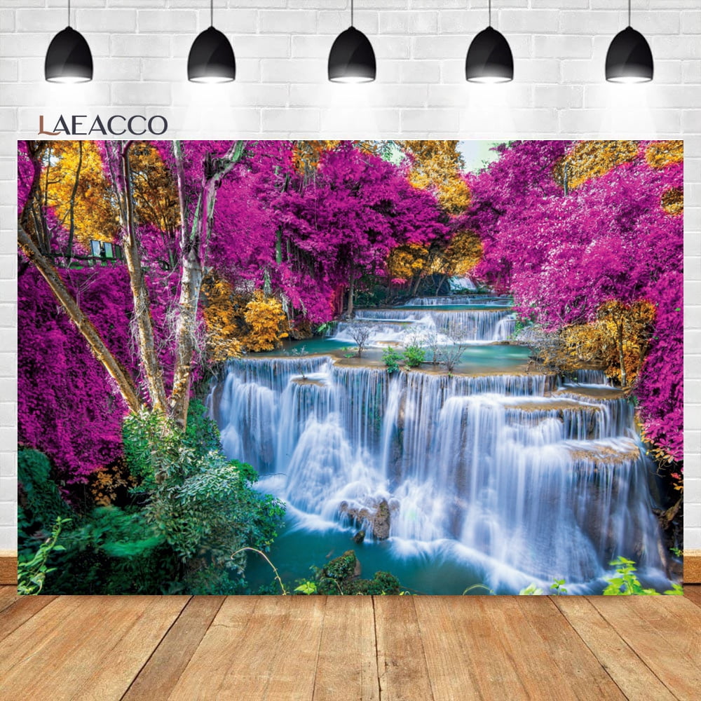 Natural Waterfall Backdrop Green Jungle Forest Mountain Water River ...