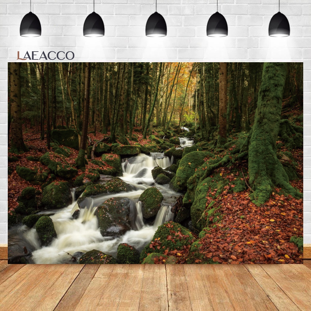 Natural Waterfall Backdrop Green Jungle Forest Mountain Water River ...