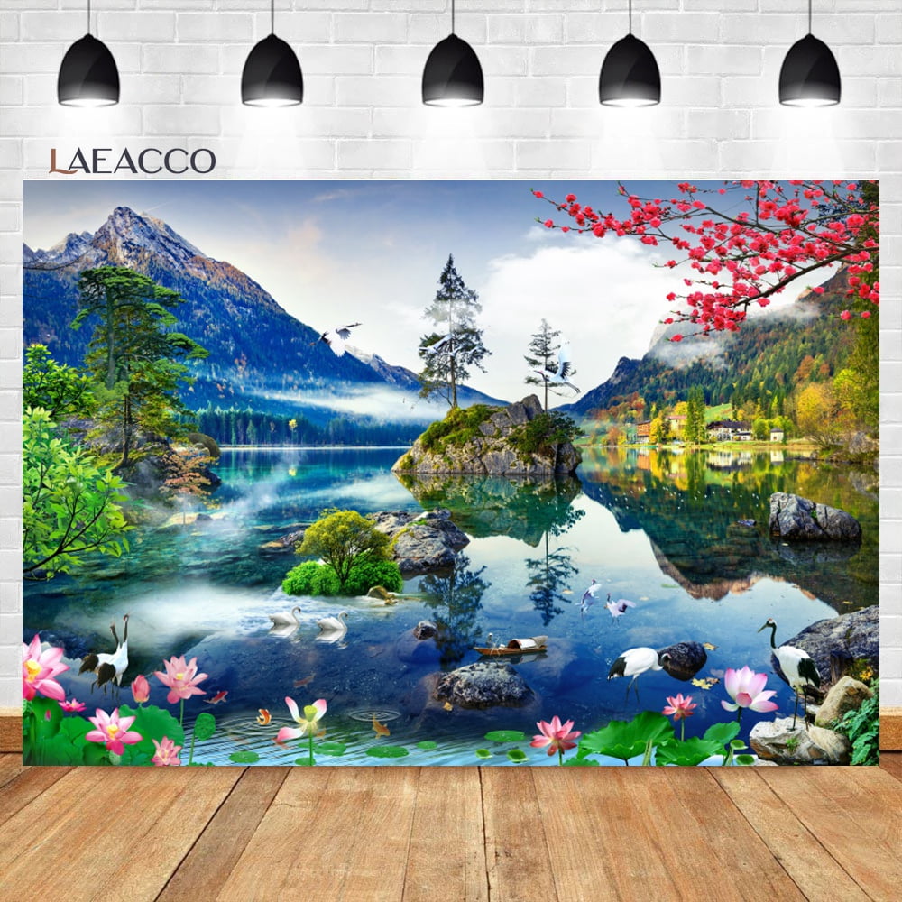 Natural Waterfall Backdrop Green Jungle Forest Mountain Water River ...