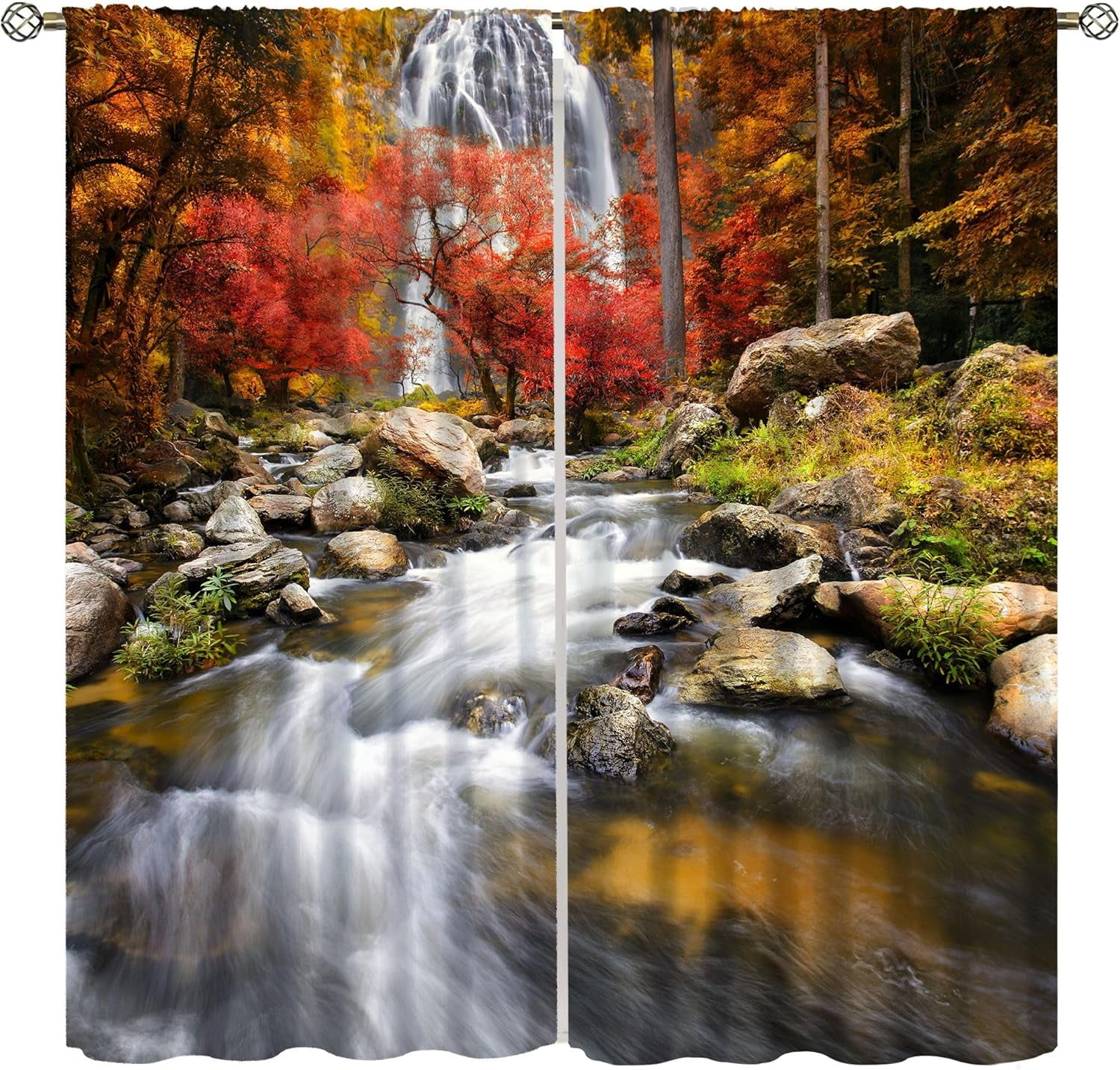 Natural Waterfall Curtains, Mountain Forest Landscape Waterfall Themed ...