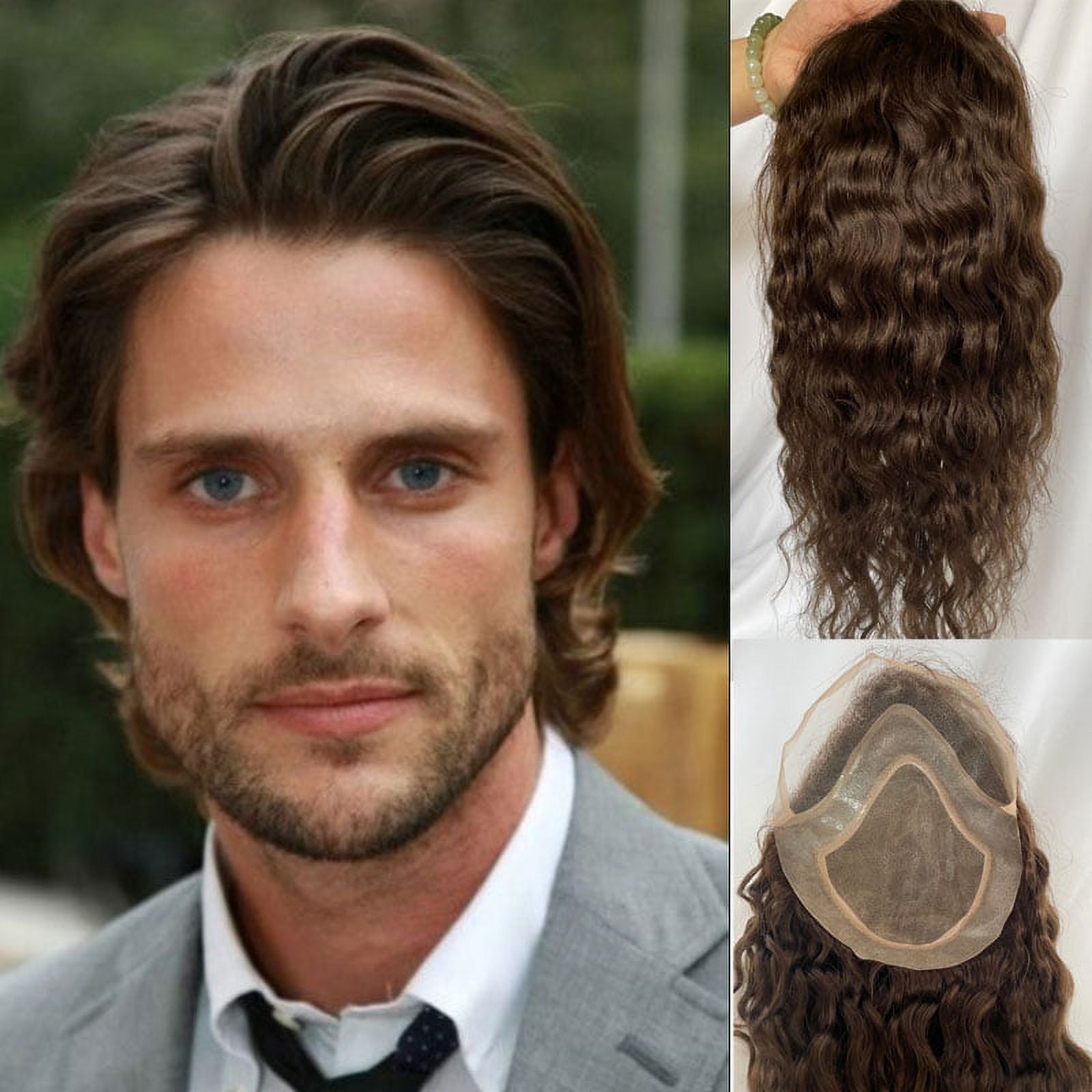 Natural Wavy Long Hair Toupee For Men Human Hair Wigs Touper 12inch ...