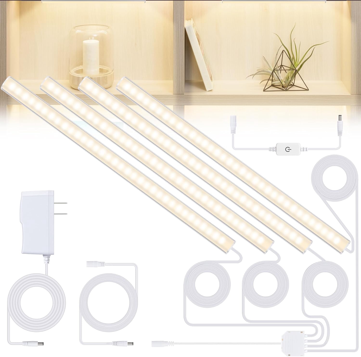 Natural White 4 Packs Display Cabinet Lights, Dimmable Shelf Lighting ...