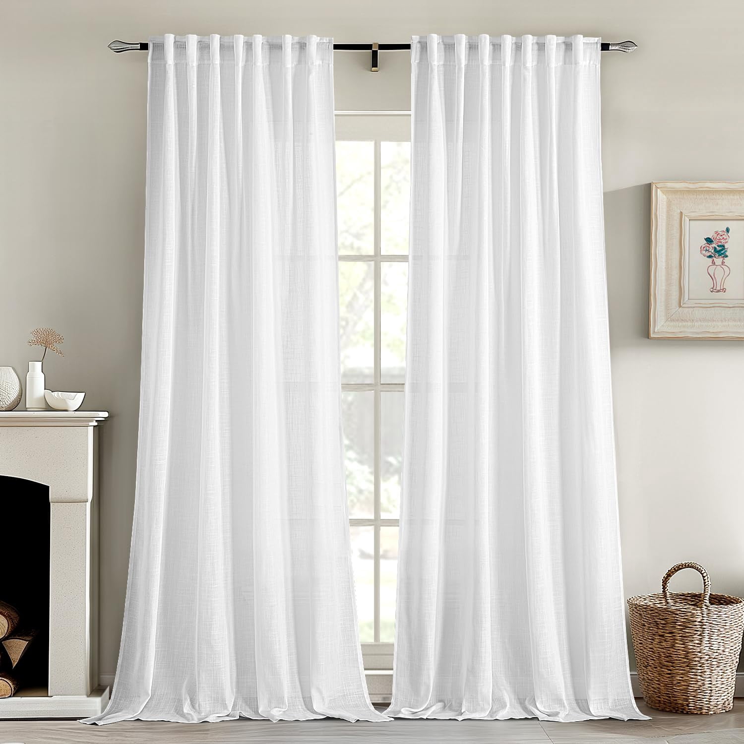 Natural White Linen Curtains 84 Inch for Bedroom Living Room, Soft ...