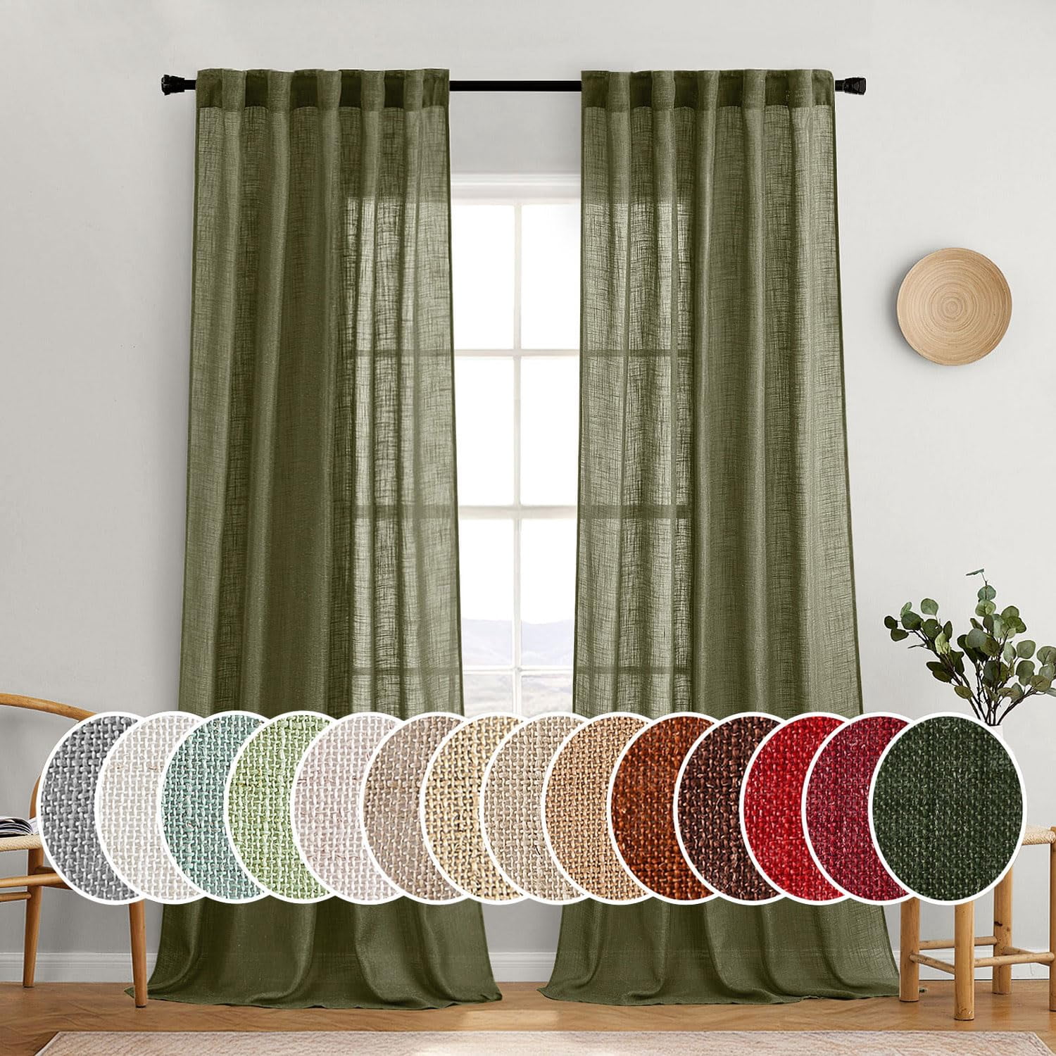 Natural White Linen Curtains 84 Inch for Bedroom Living Room, Soft ...