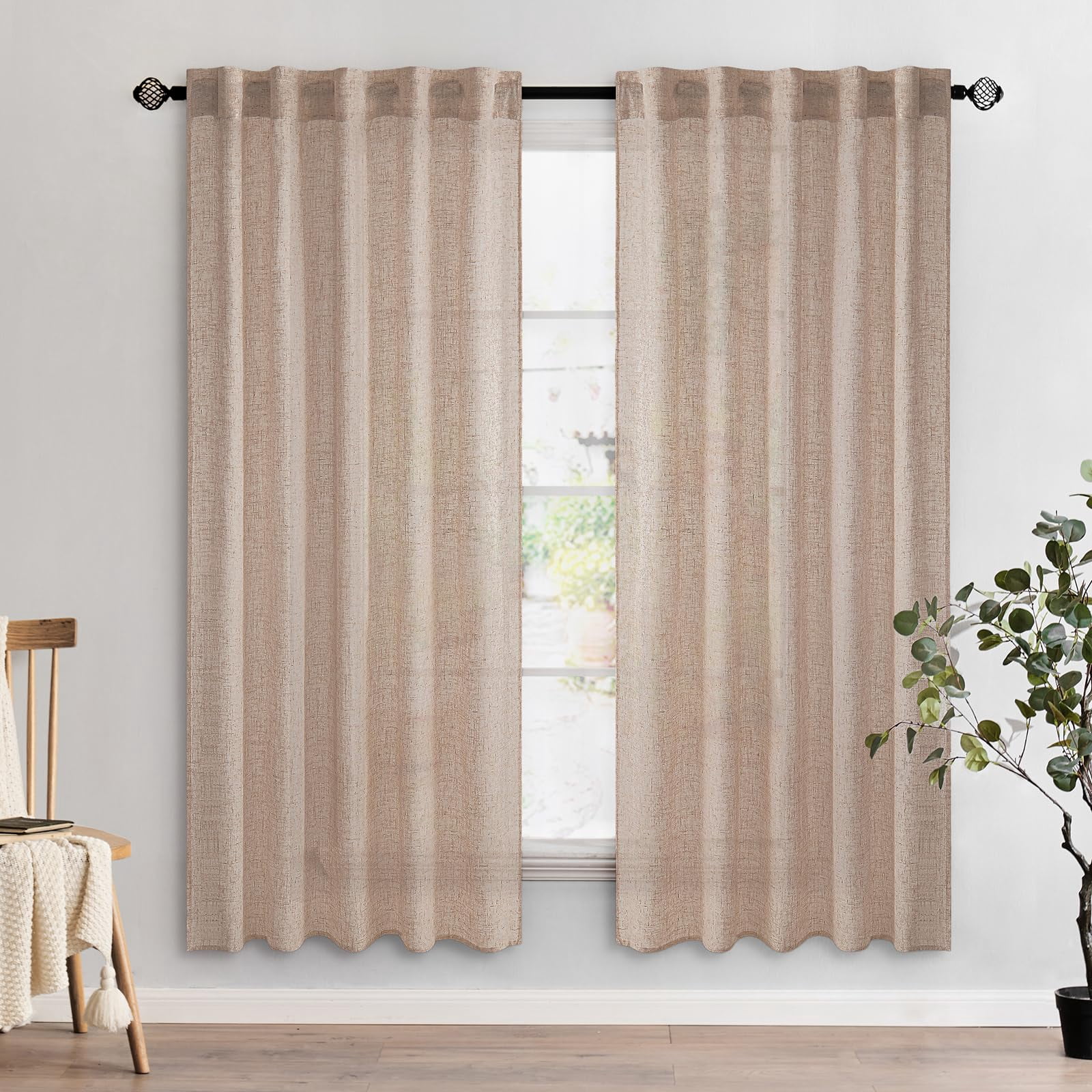 Natural White Linen Curtains 84 Inch for Bedroom Living Room, Soft ...
