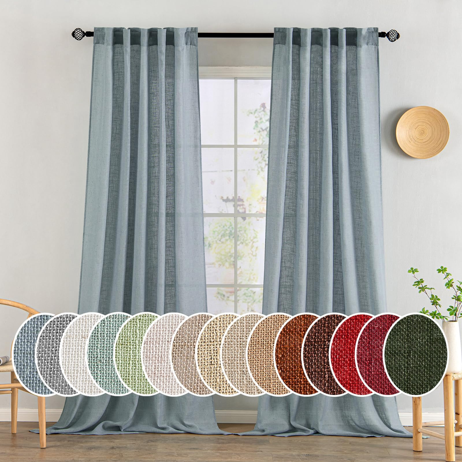 Natural White Linen Curtains 84 Inch for Bedroom Living Room, Soft ...