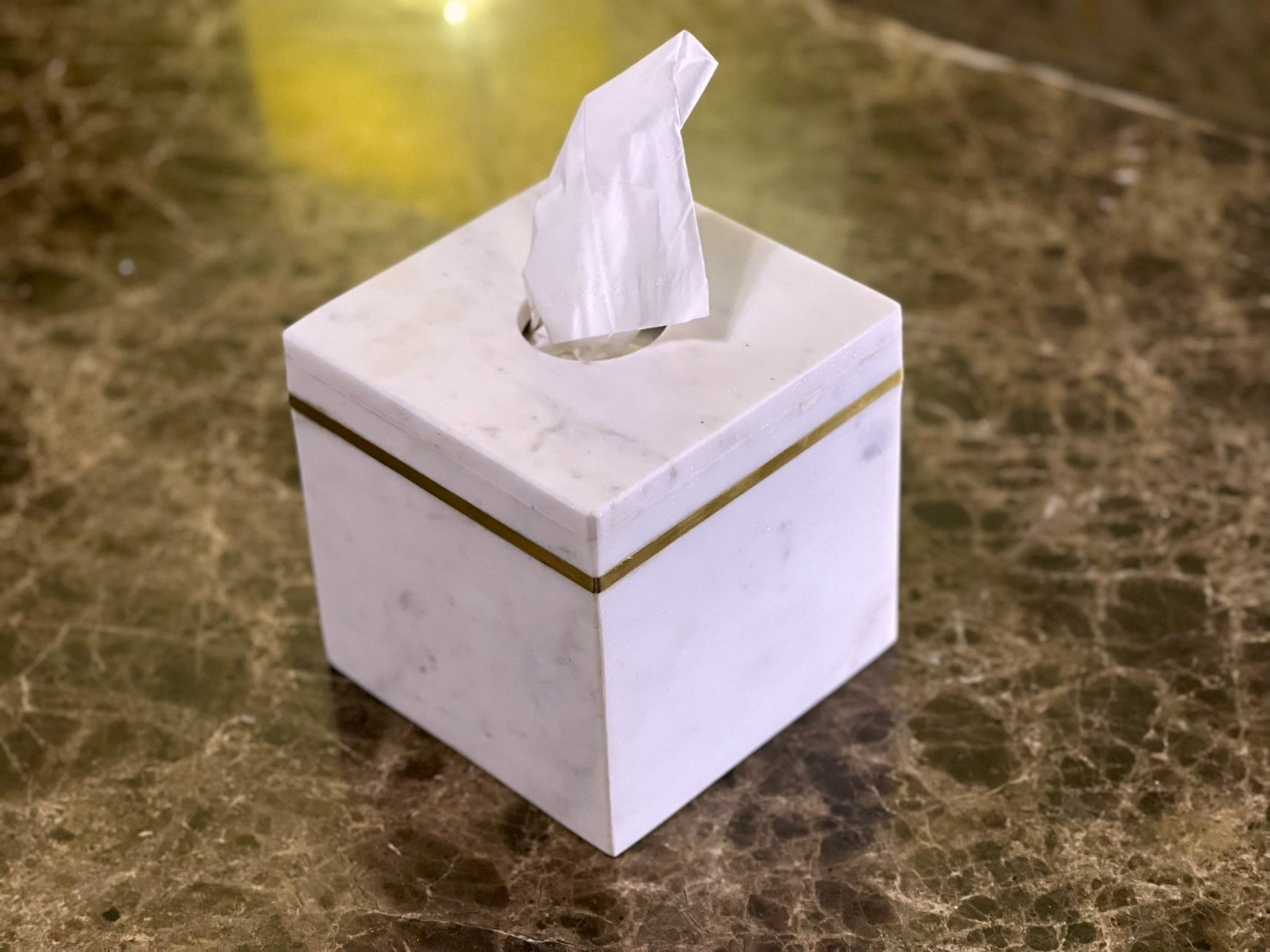 Natural White MARBLE TISSUE COVER WITH BRASS INLAY - Walmart.com