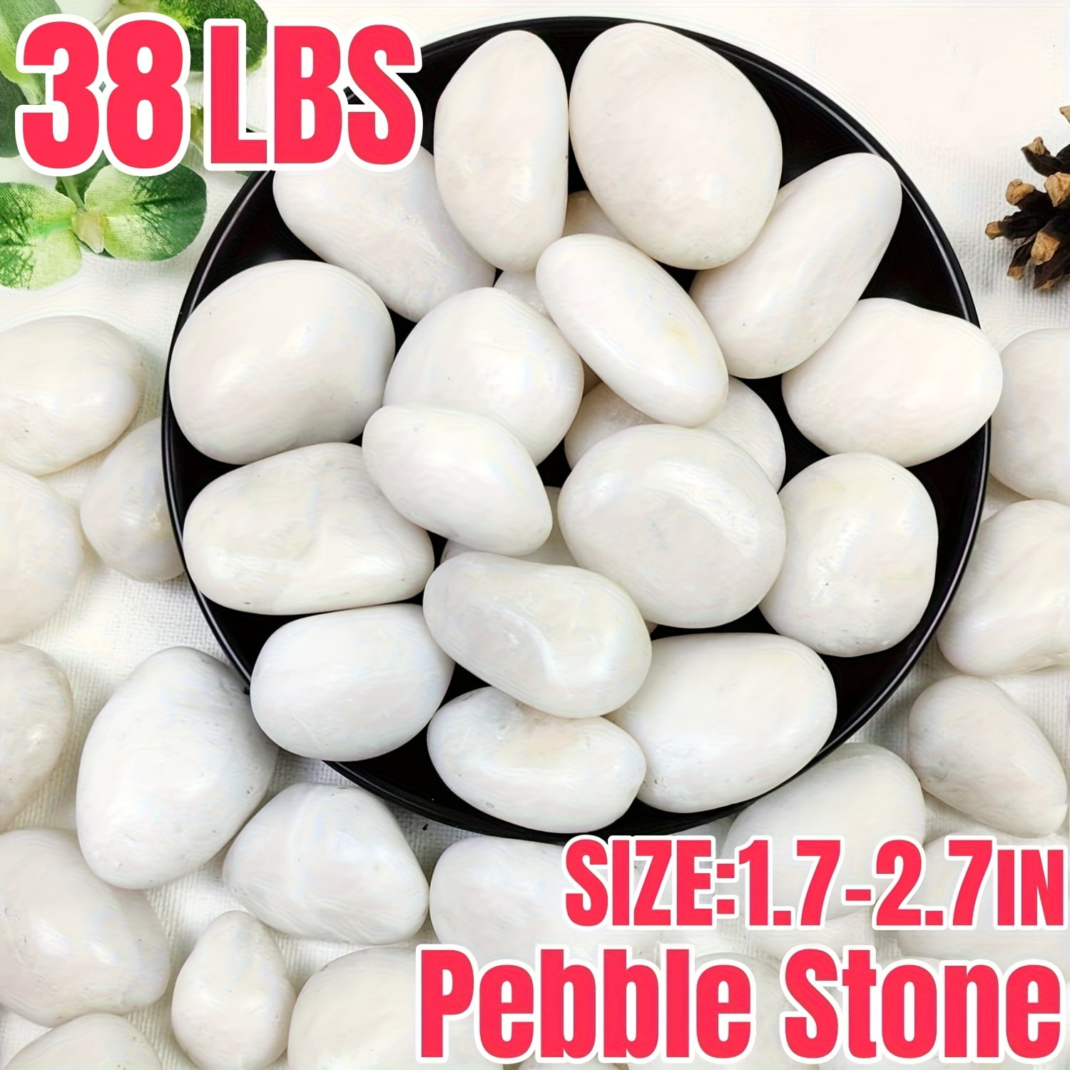 Natural White River Rocks, Large Polished Pebbles for Landscaping ...