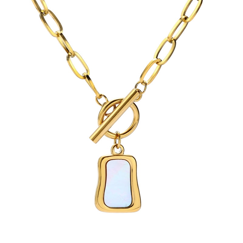 Natural White Sea Shell OT Buckle Long Plate Pendant Necklace For Women ...