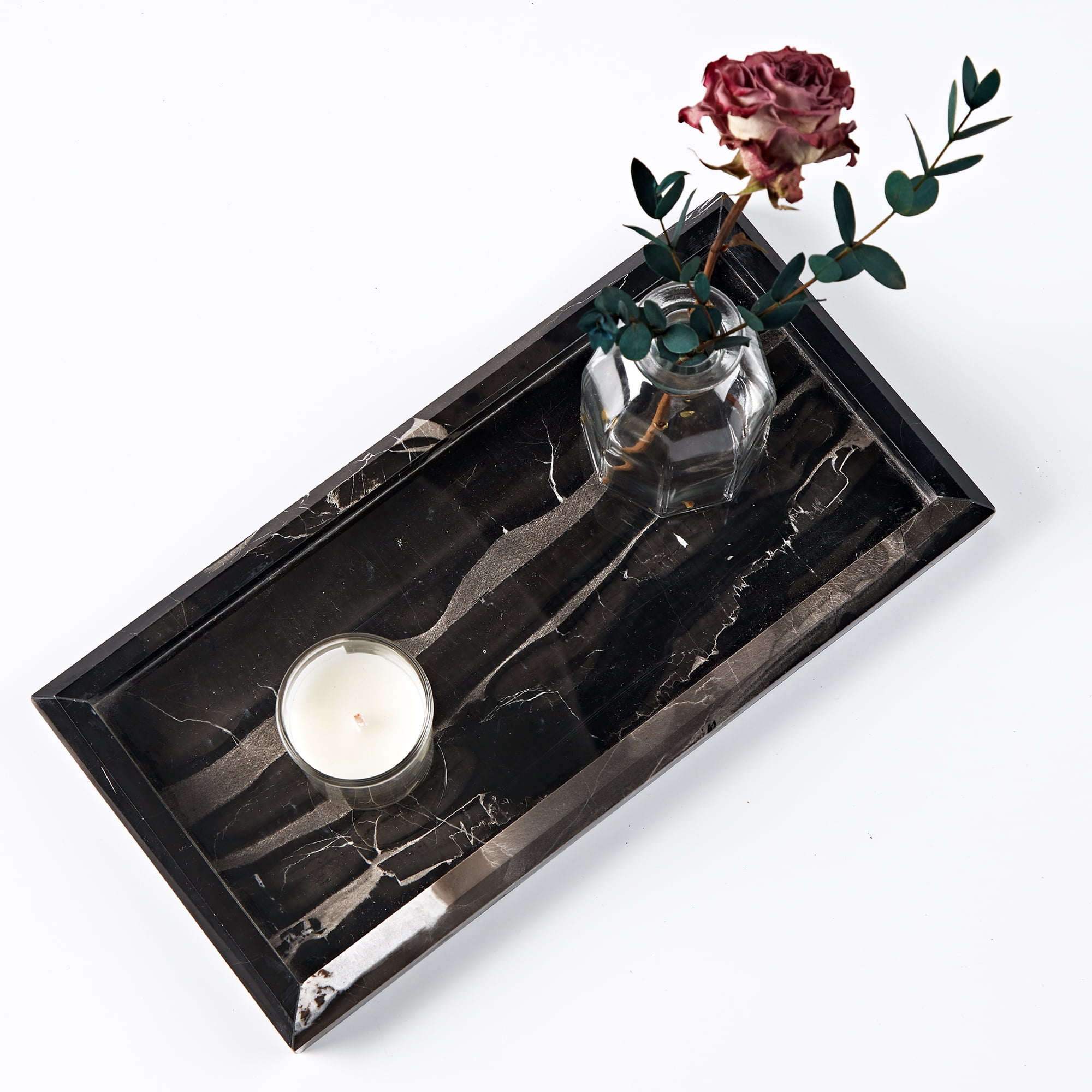 Natural White and Black Marble Bath Tray - Sturdy Perfume Tray, Bath ...