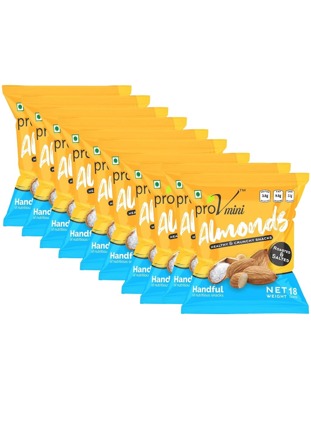 Natural Whole Minis Almonds Pouch By ProV 180gm, (18gm * Pack Of 10 ...