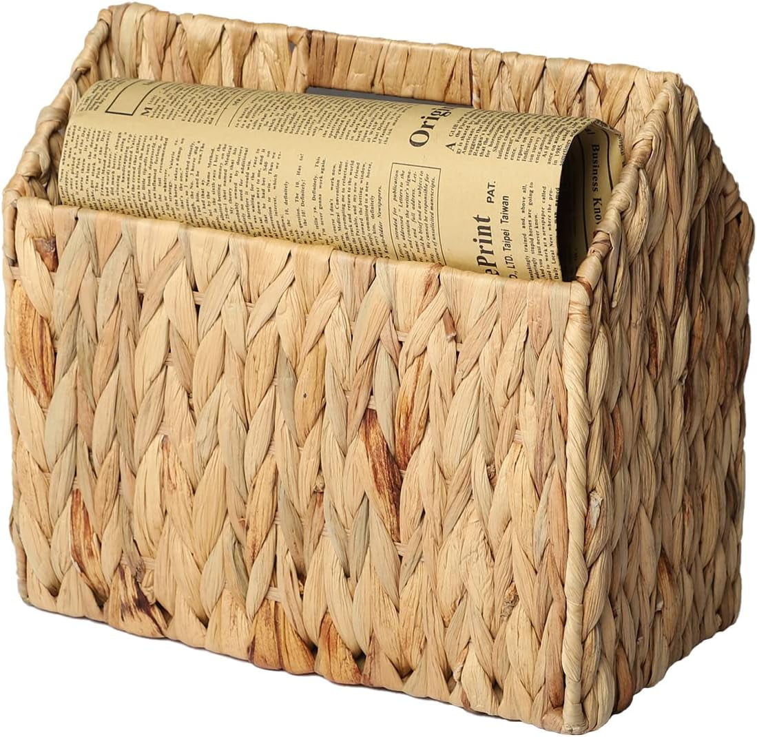 Natural Wicker Magazine Rack Water Hyacinth Divided Magazine Basket ...
