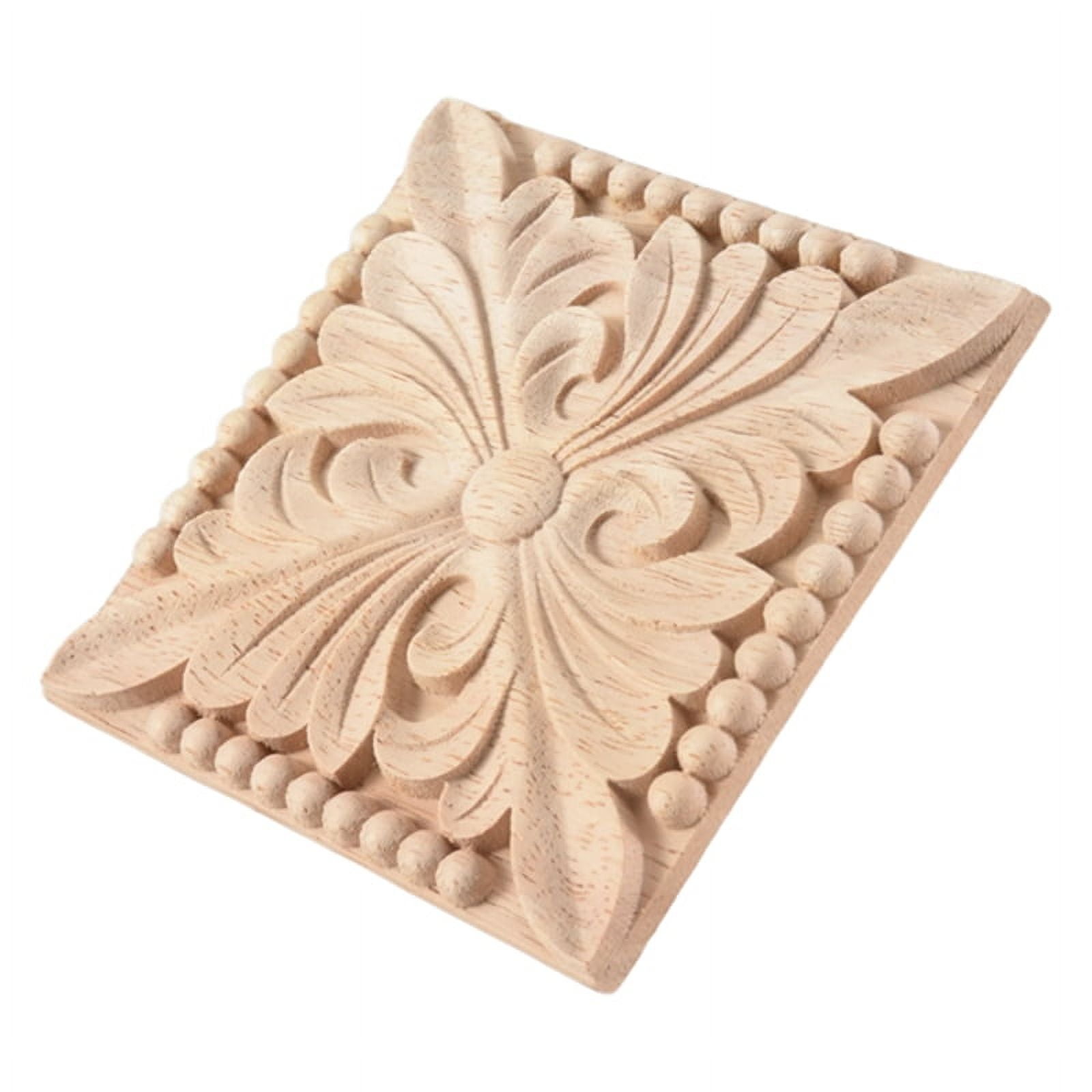 Natural Wood Appliques Square Flower Carving Decals Decorative Wooden ...