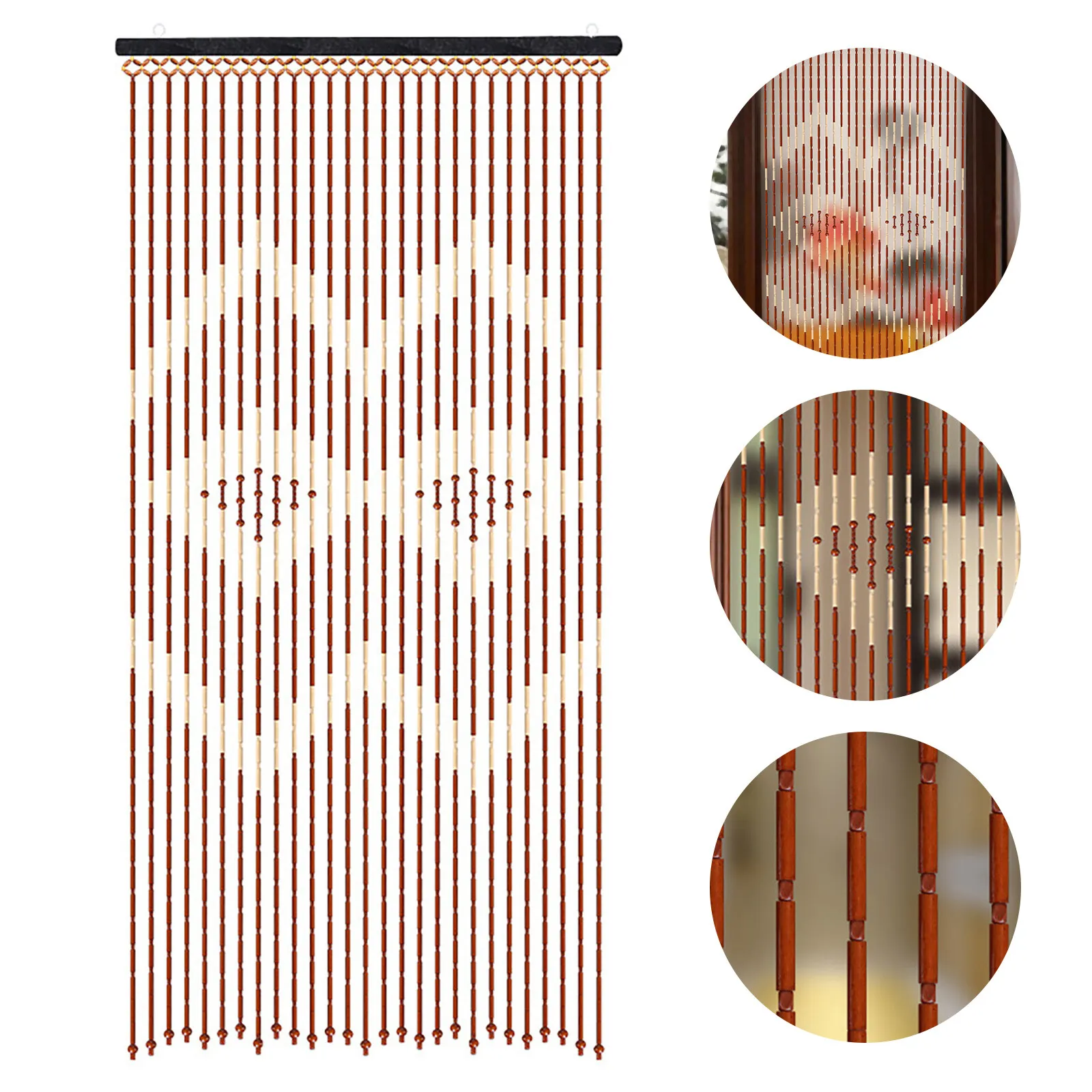 Natural Wood Bamboo Beaded Curtain Fly Screen Bedroom Bath Doorway ...
