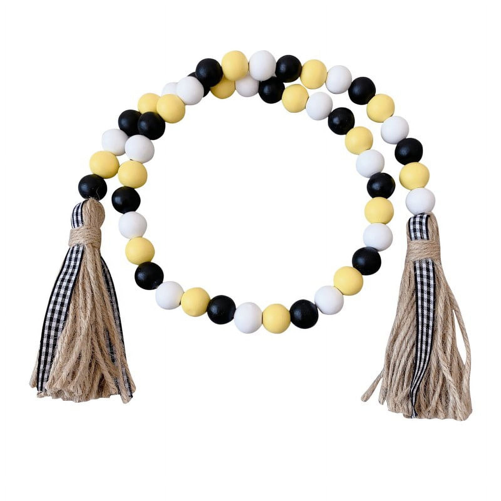 Natural Wood Bead Garland with Tassels 36in Farmhouse Rustic Wooden ...