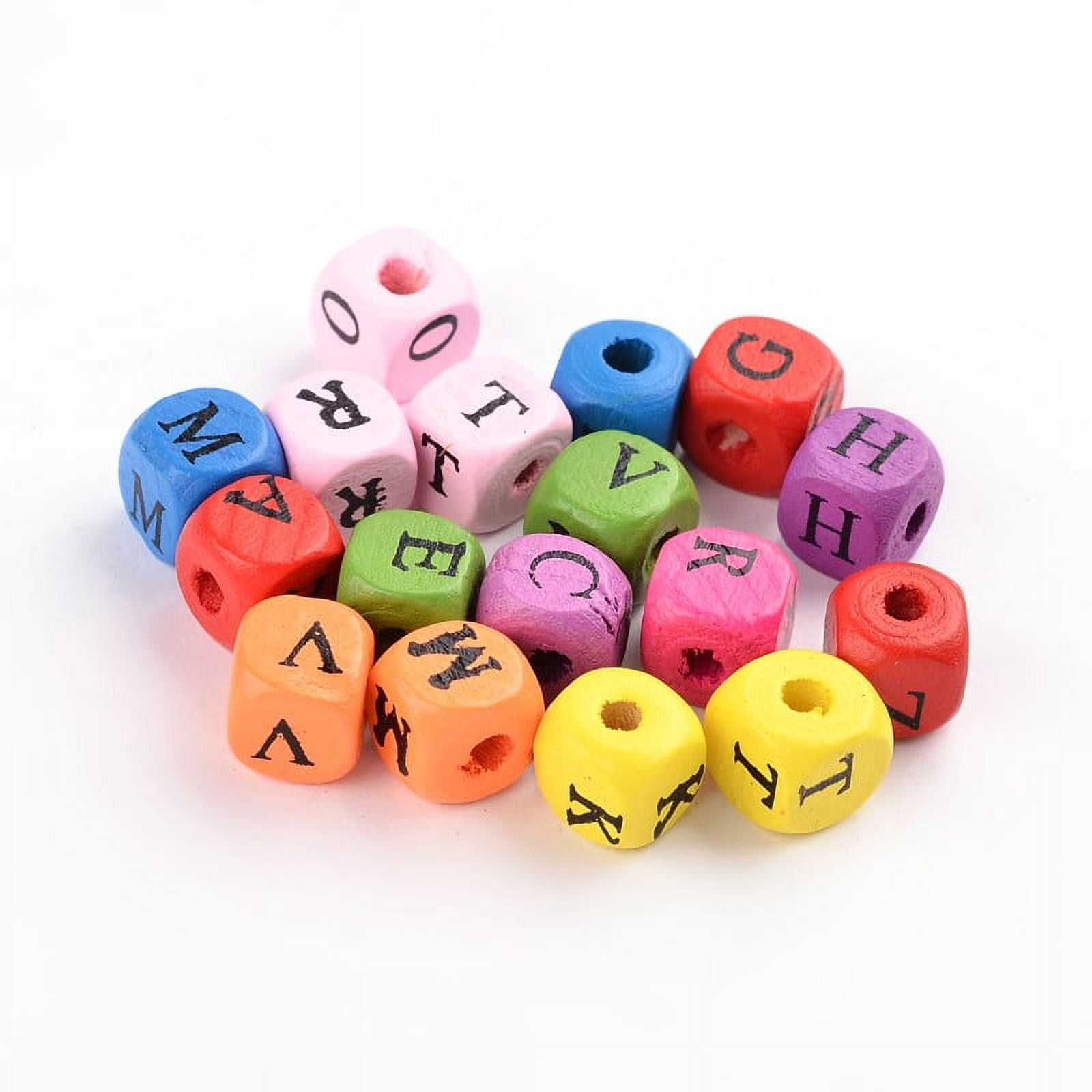 Natural Wood Beads Horizontal Hole Lead Free Dyed Cube With Letter ...