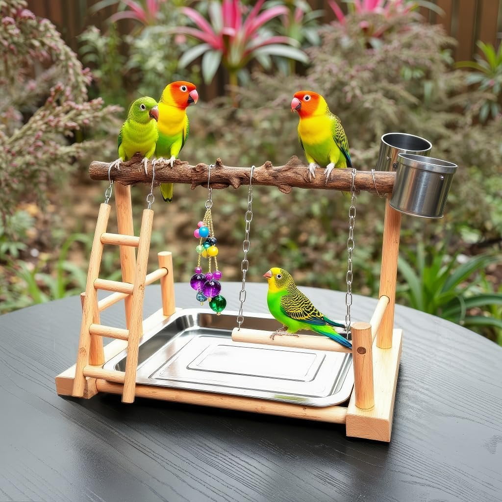 Natural Wood Bird Perch Stand - Wooden Parrot Perch for Nails Care ...