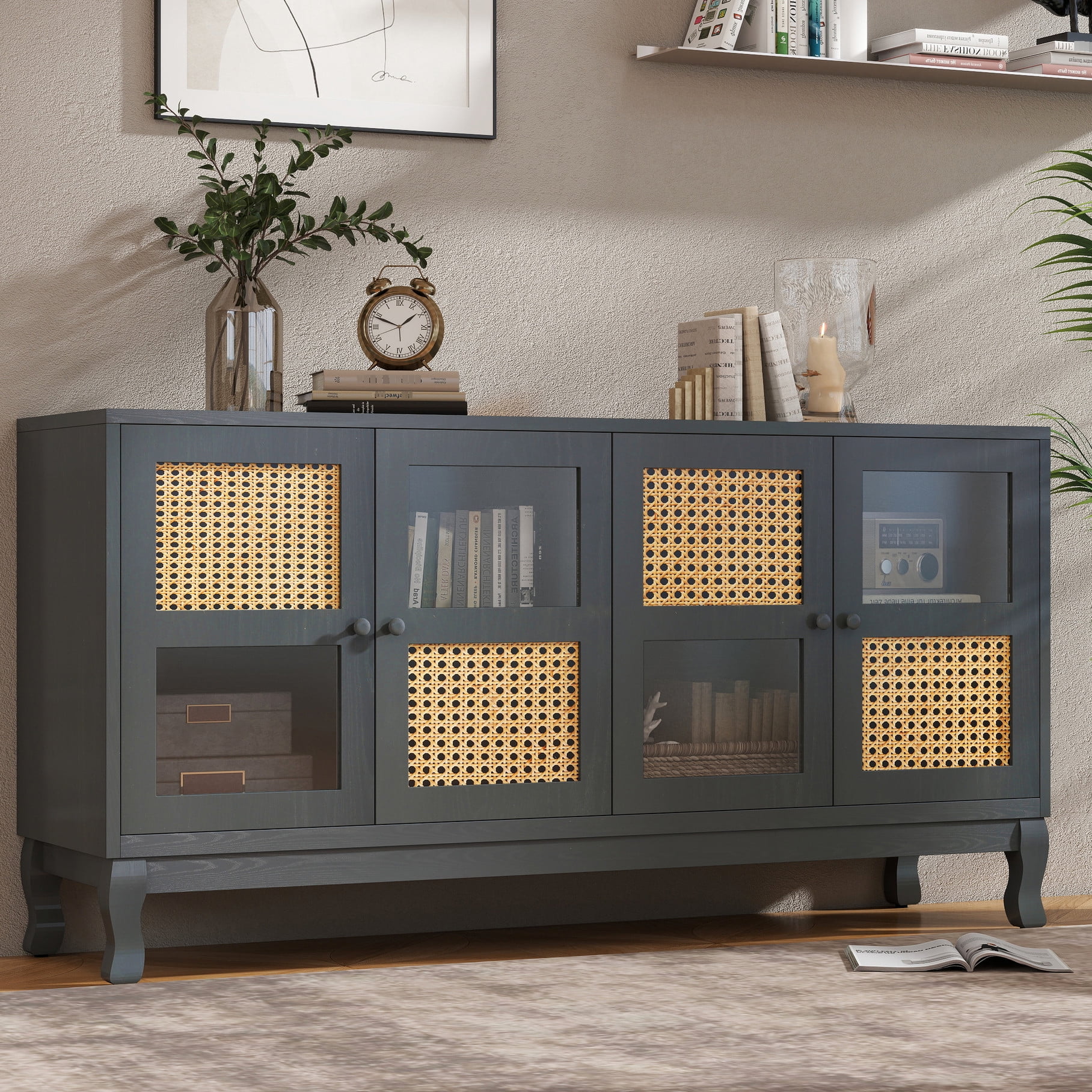 Natural Wood & Cane Details+Large Tabletop”-“Display Decor+Showcase ...