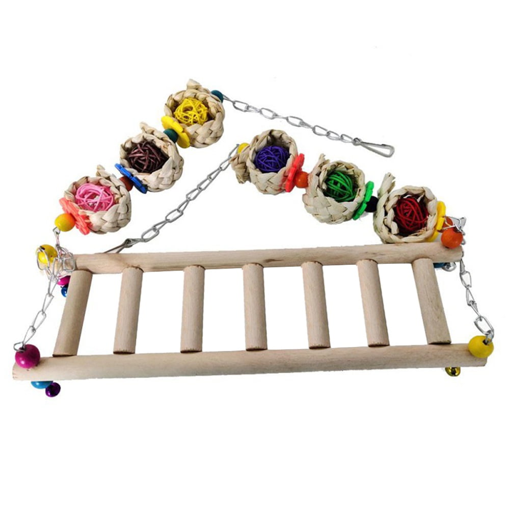 Natural Wood Chicken Swing with Bells 15.7" Trapezoid Perch for Hens ...