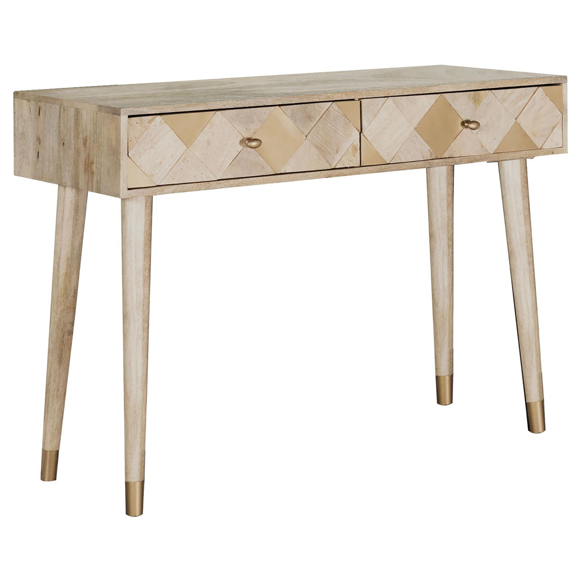 Natural Wood Console Table with Drawers - Entryway Table with Storage ...